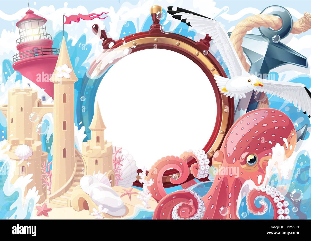 vector Summer maritime collage frame template for photo Stock Vector ...