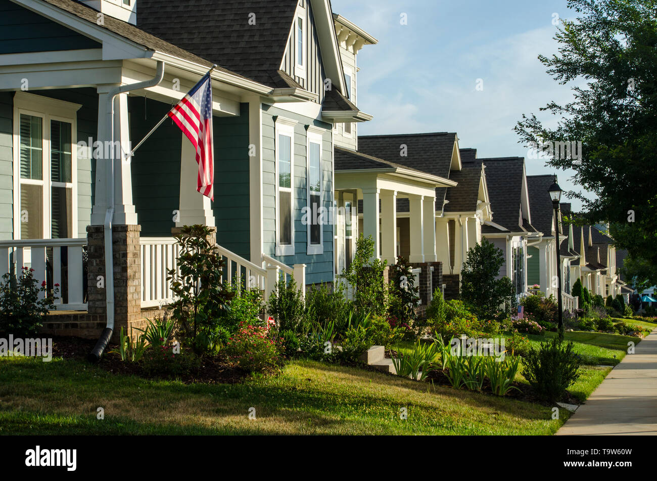 Patriotic Neighborhood with American Flags Stock Photo - Alamy
