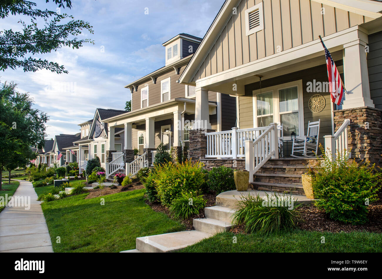 Patriotic Neighborhood with American Flags Stock Photo - Alamy