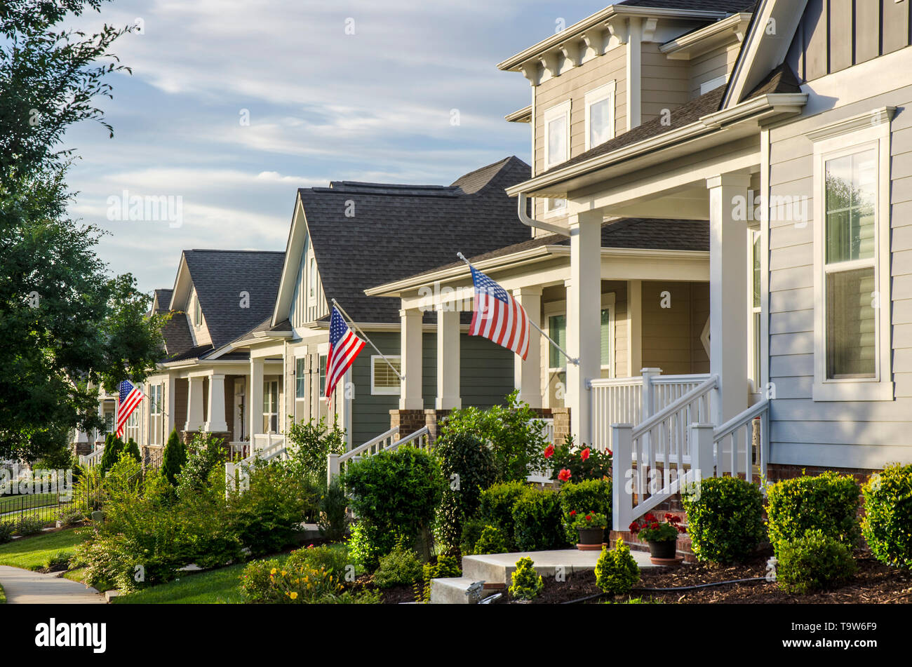 Patriotic Neighborhood with American Flags Stock Photo - Alamy