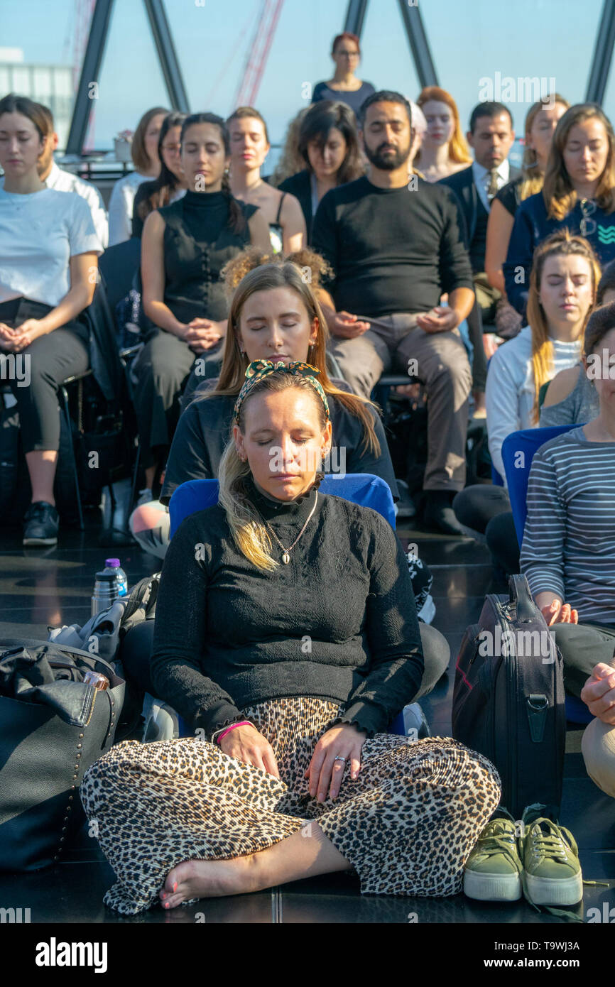 London, UK. 21st May, 2019. The Beeja Meditation group hosting a guided ...