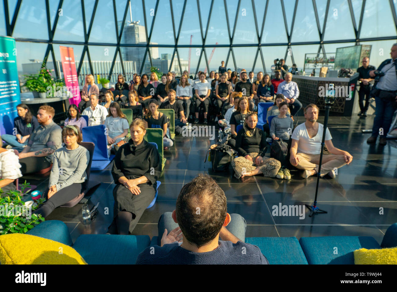 London, UK. 21st May, 2019. The Beeja Meditation group hosting a guided ...