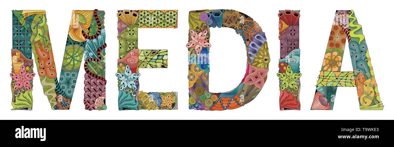Word MEDIA. Vector decorative zentangle object for decoration Stock ...