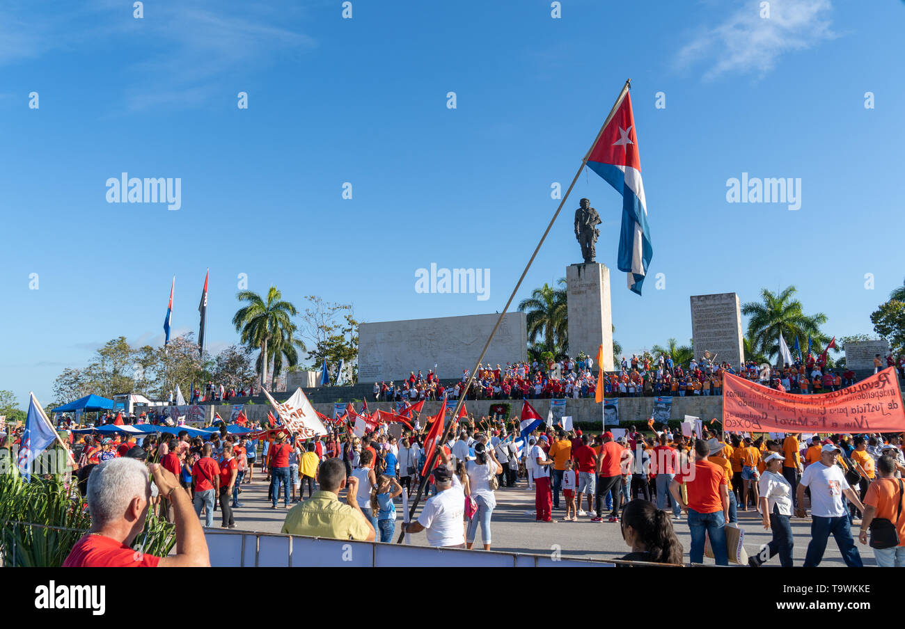 Santa Clara, Cuba May 1, 2019: Group of people standing with posters ...