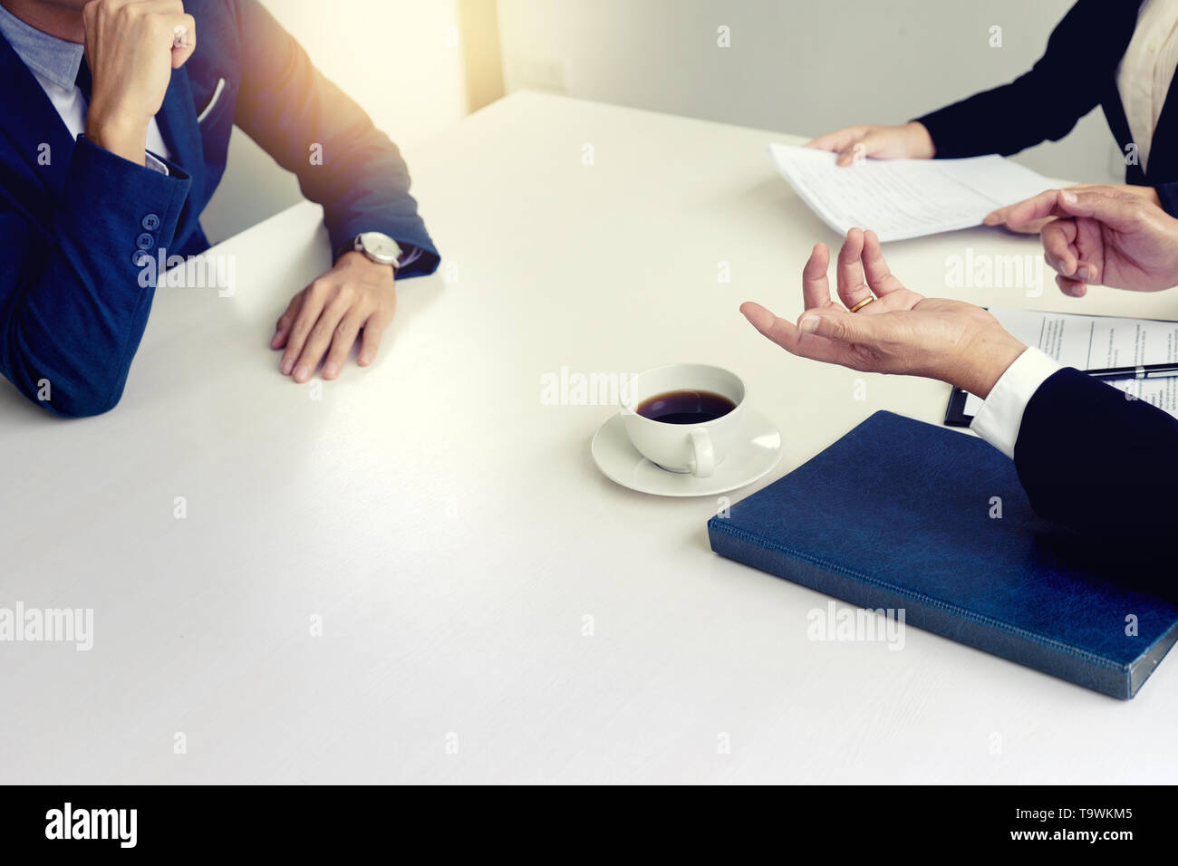 Manager boss and staff sitting to job interview a new worker Stock ...