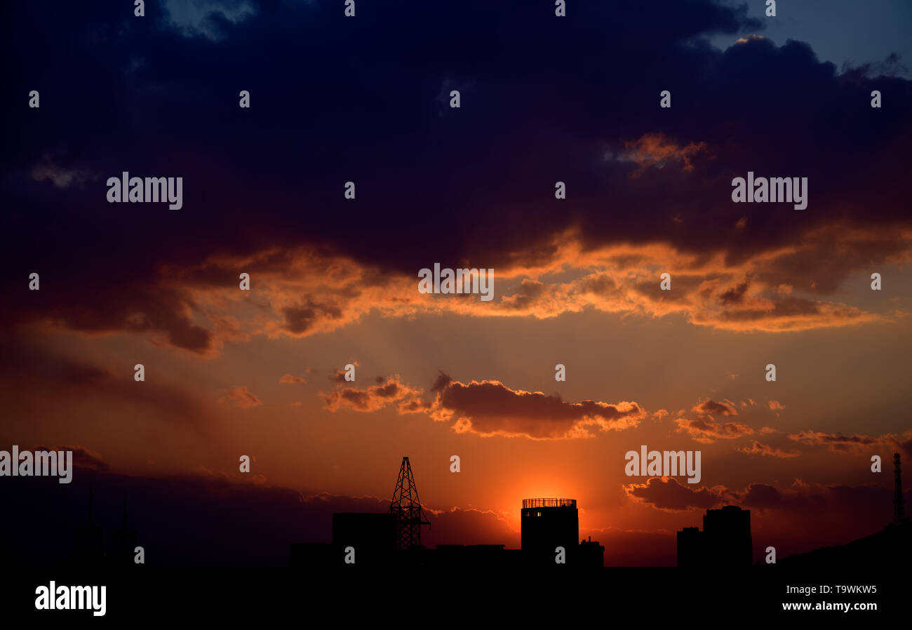 Dramatic sunset sky with orange clouds Stock Photo - Alamy