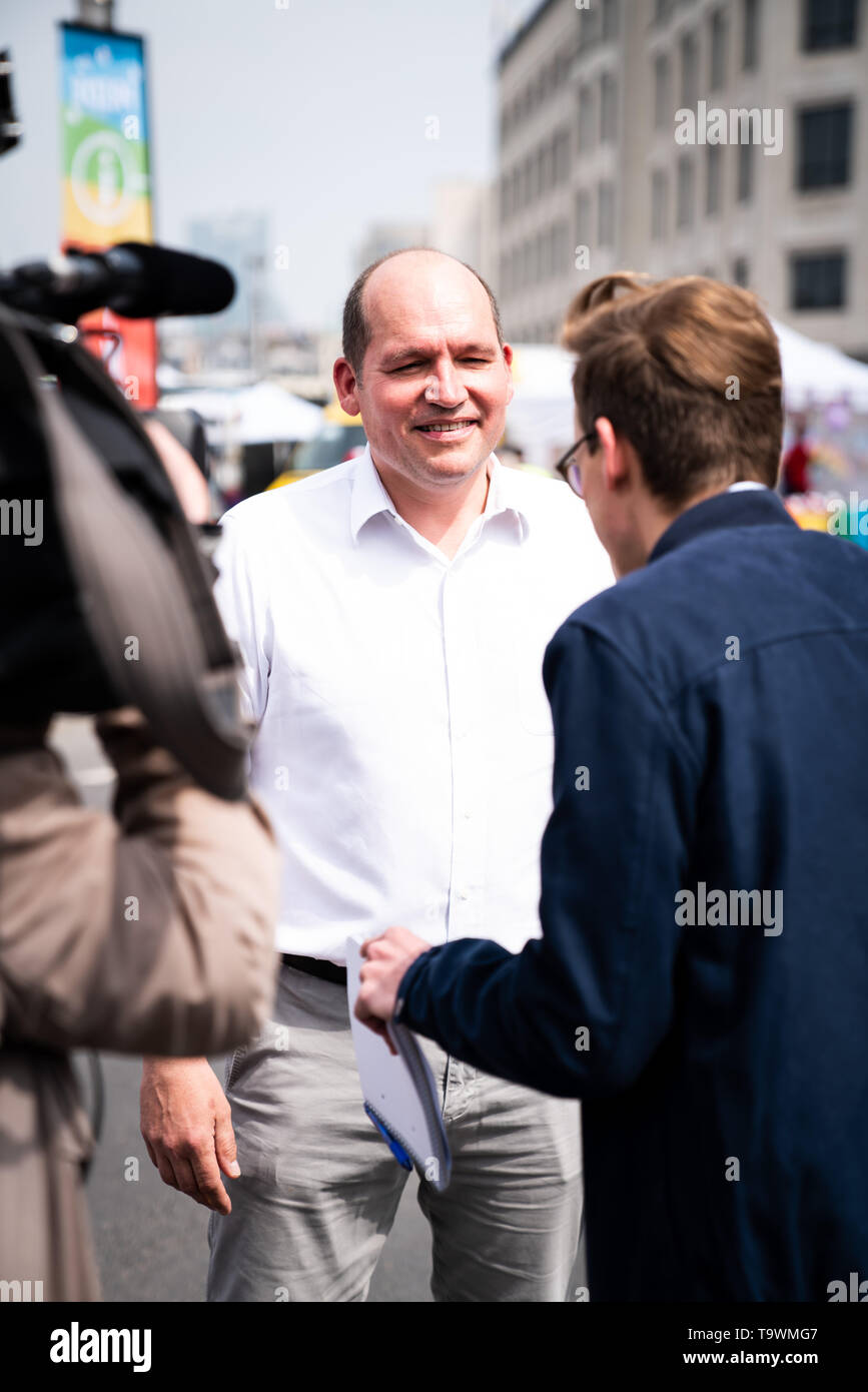 The Mayor of Brussels, Philippe Close, being interviewed at Brussels ...