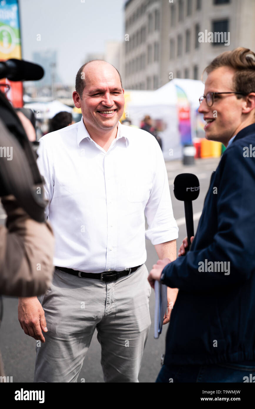 The Mayor of Brussels, Philippe Close, being interviewed at Brussels ...