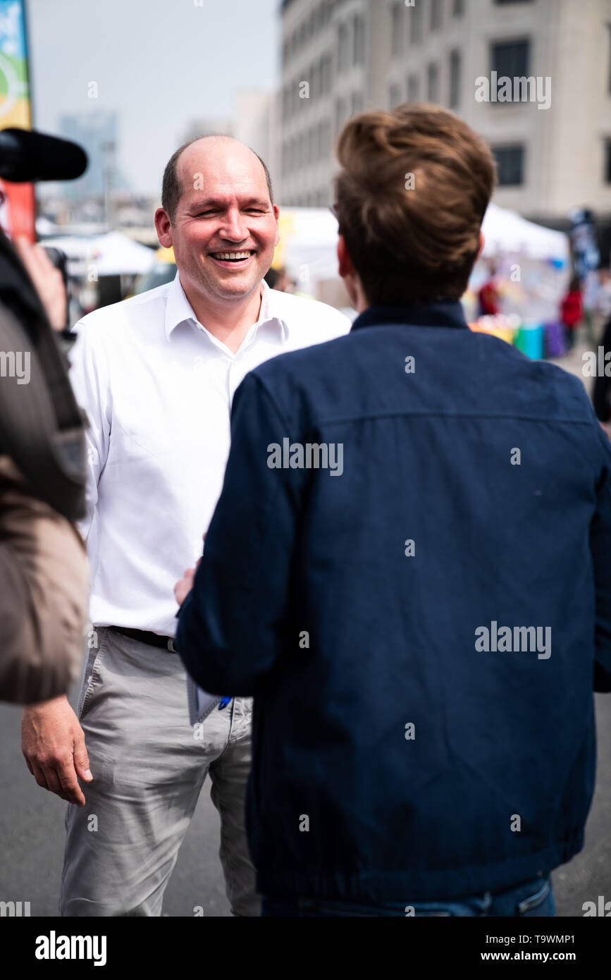 The Mayor of Brussels, Philippe Close, being interviewed at Brussels ...