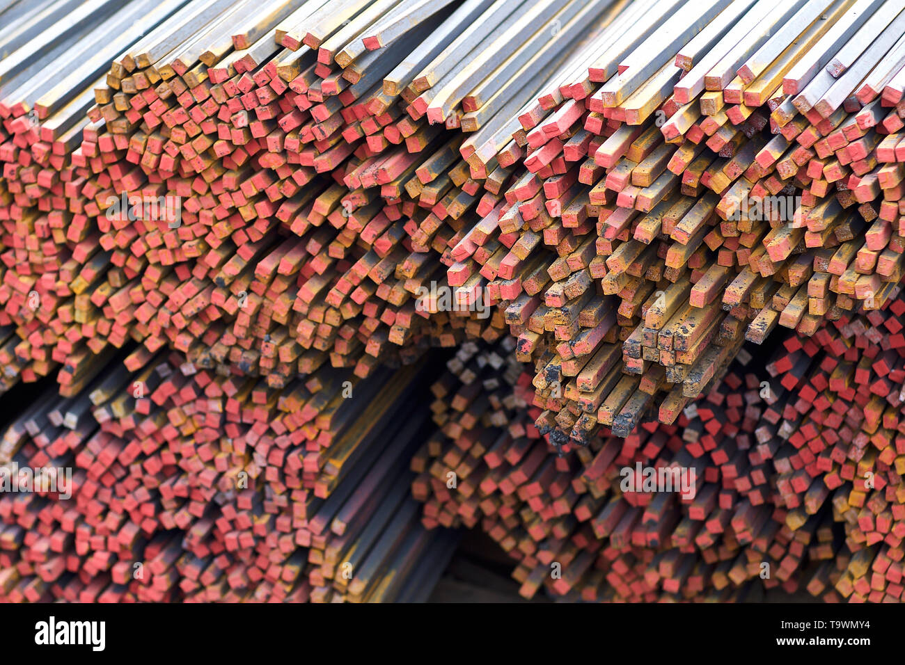 Metal profile square in packs at the warehouse of metal products ...