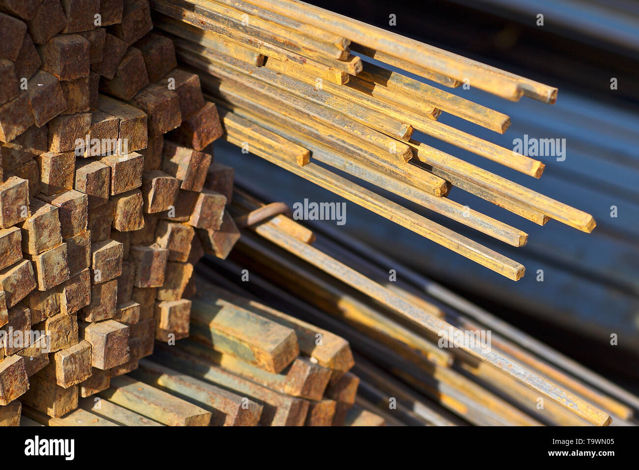 Metal profile square in packs at the warehouse of metal products ...