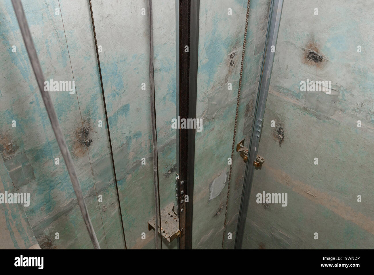 Lift shaft, during the construction of a multi-apartment high-rise ...