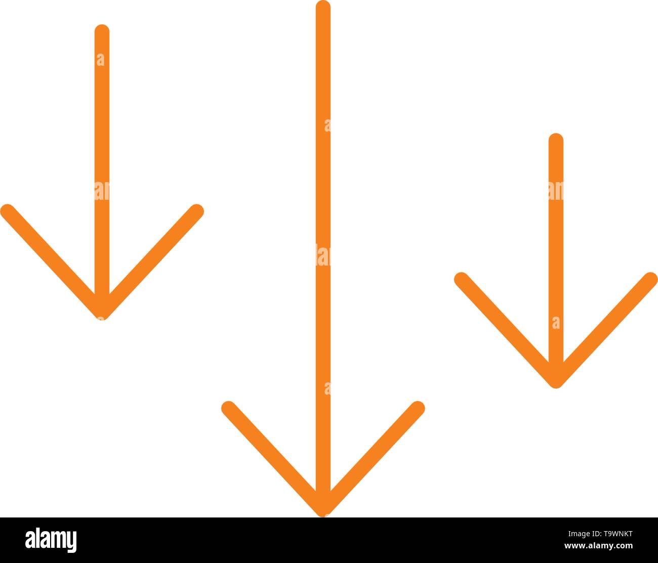 three arrows directed down. Vector illustration isolated on white ...