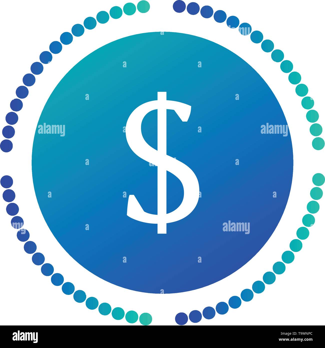 Coin with dollar sign and dots around, simple icon on white background ...