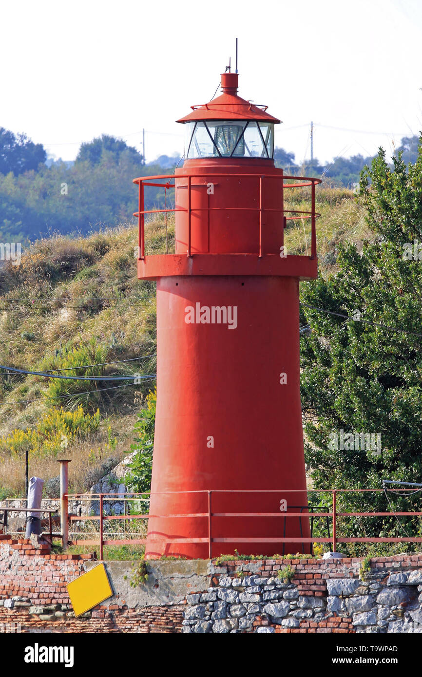 Big Red Lighthouse at Liguria Coast in Italy Stock Photo - Alamy