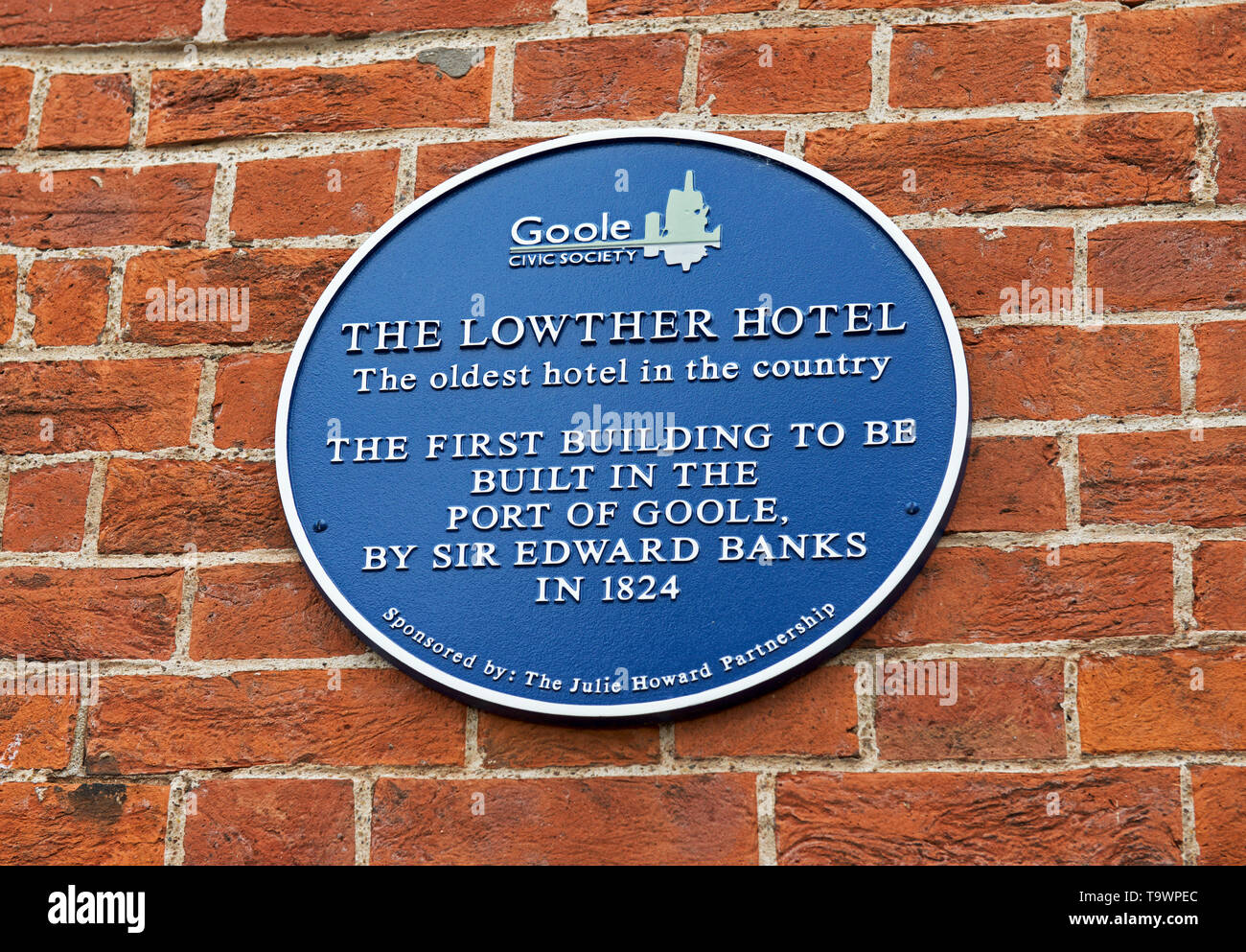 Blue plaque on the Lowther Hotel, Aire Street, Goole, East Yorkshire ...