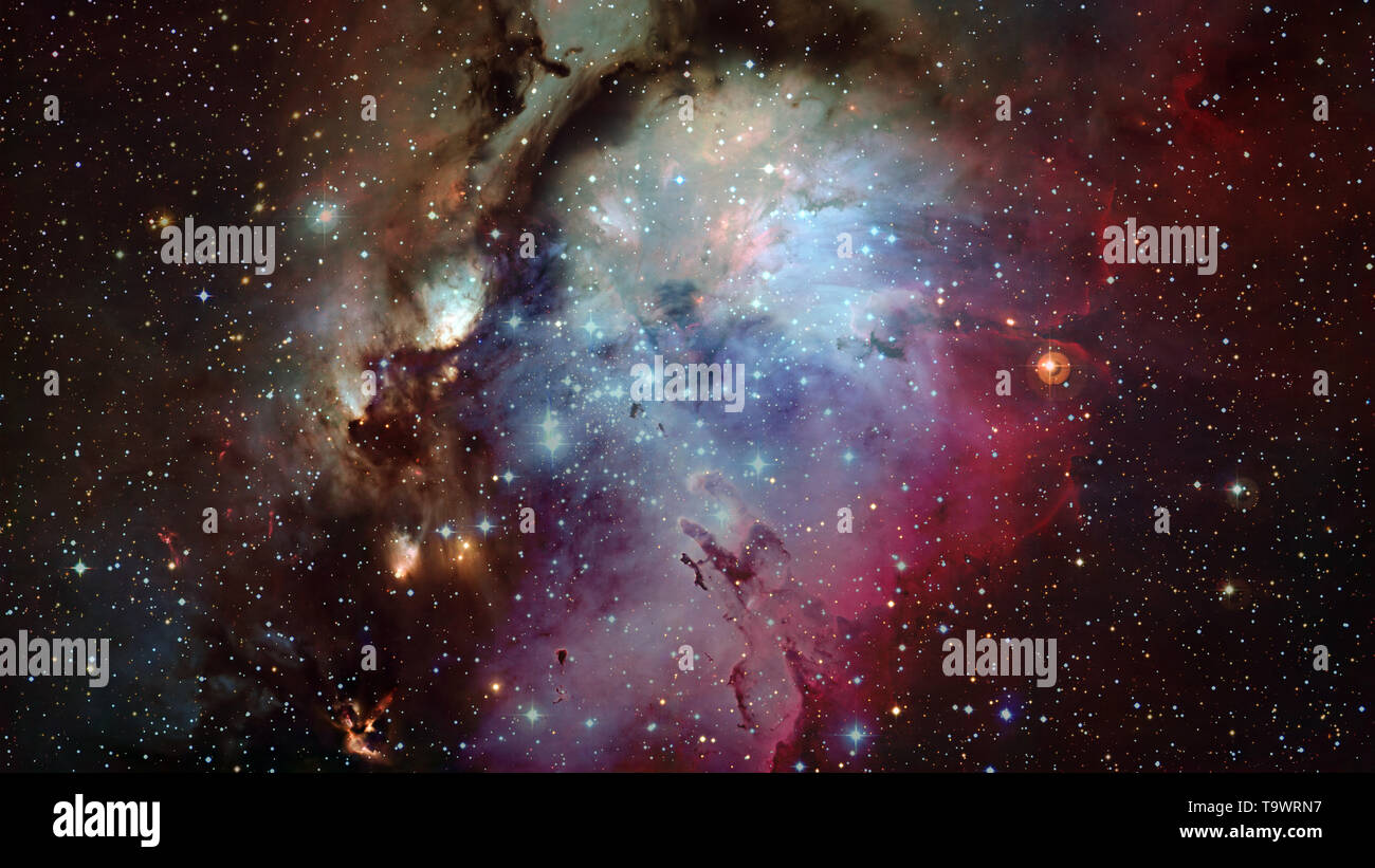 Abstract bright colorful universe. Nebula night starry sky in rainbow ...