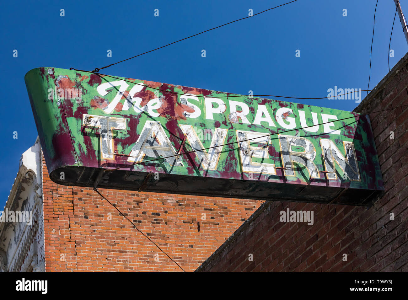 Sign for The Sprague Tavern, now closed, in Sprague, Washington State ...