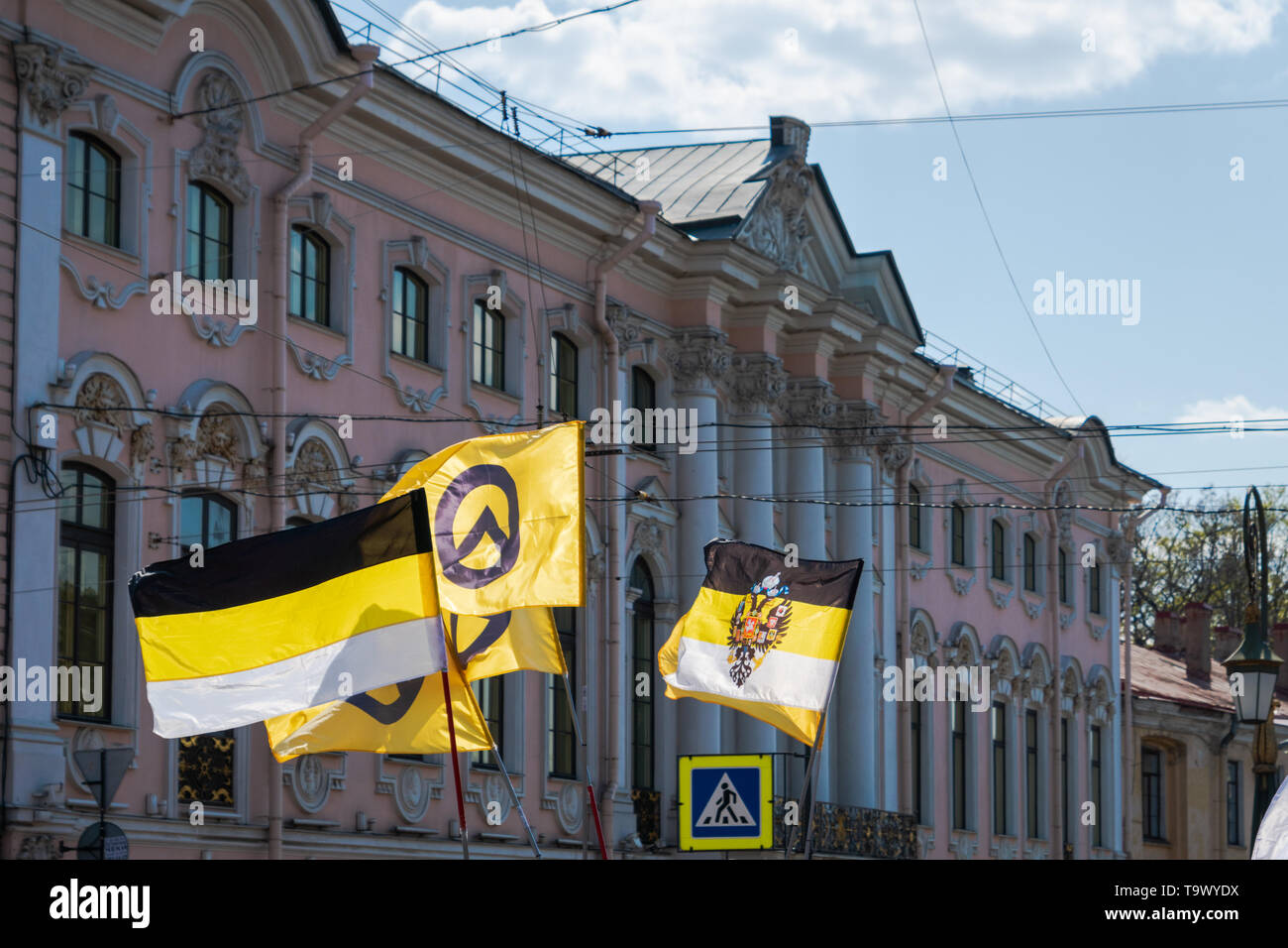 St. Petersburg, Russia - May 2019: Identitarian Movement flags at ...