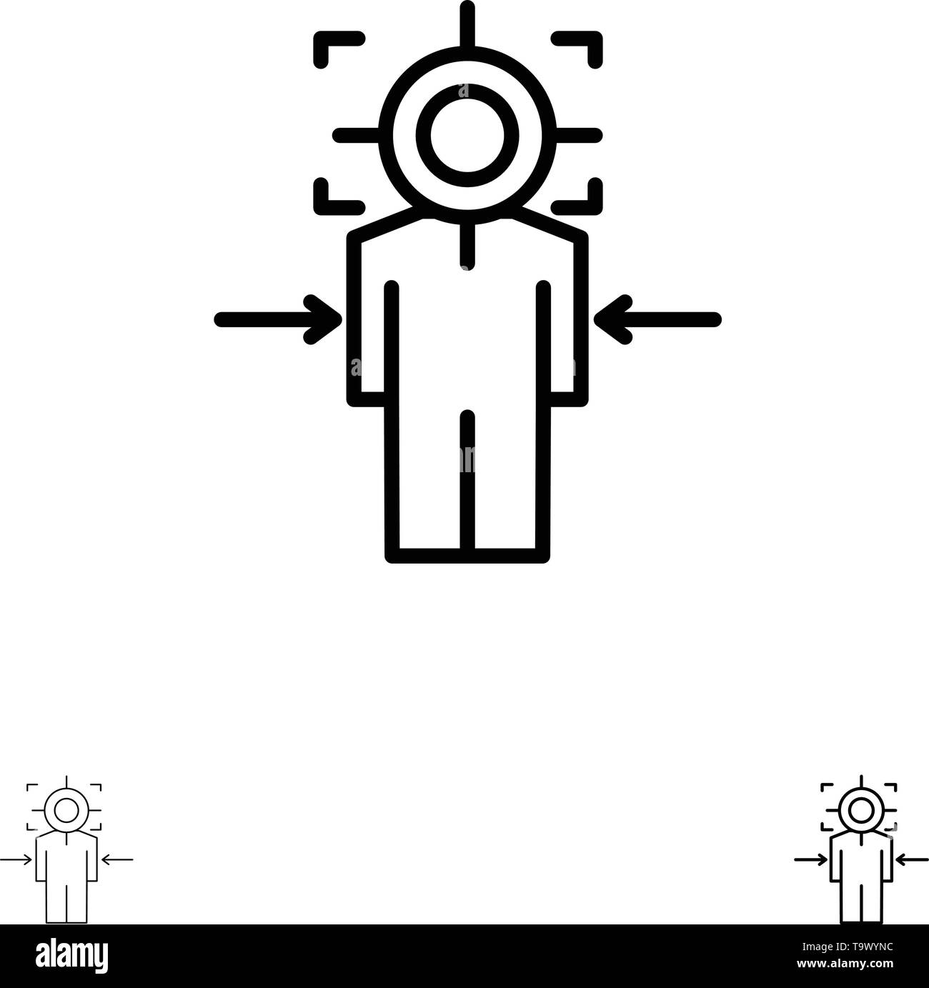 Man, Focus, Target, Achieve, Goal Bold and thin black line icon set ...