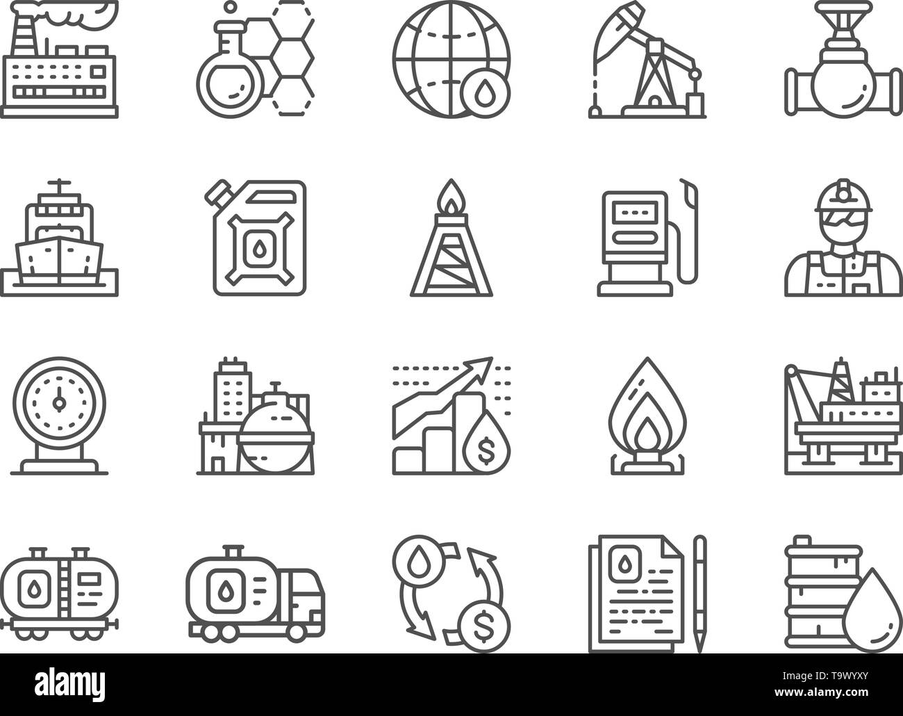 Set of Oil Industry Line Icons. Fuel Truck, Engineer, Factory and more ...