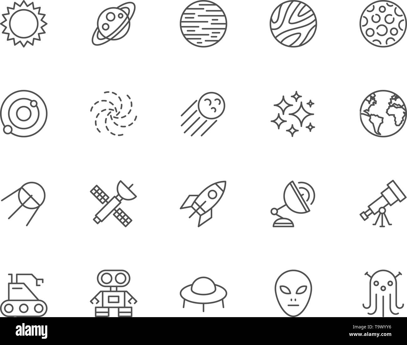 Set of Space Line Icons. Sun, Solar System, Galaxy, Cosmos, Stars and ...