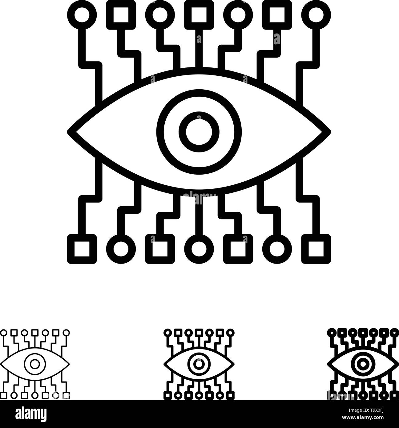 Eye, Watch, Construction Bold and thin black line icon set Stock Vector ...