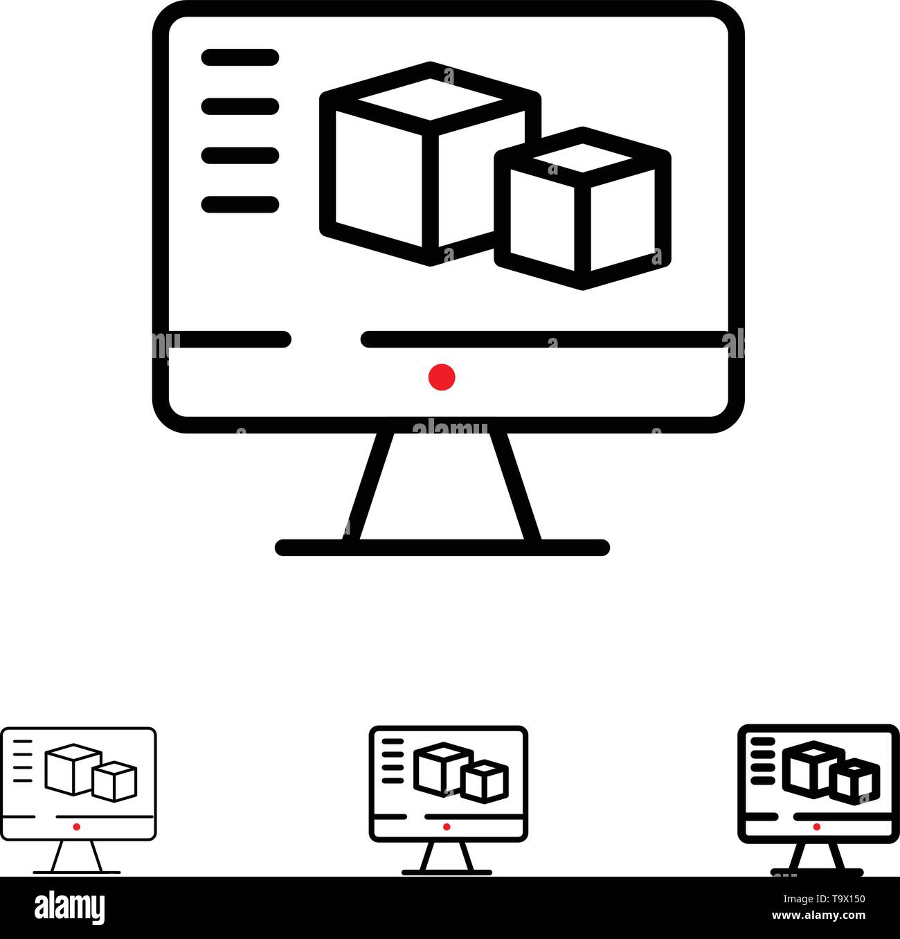 Computer, Monitor, Box, Computing Bold and thin black line icon set ...