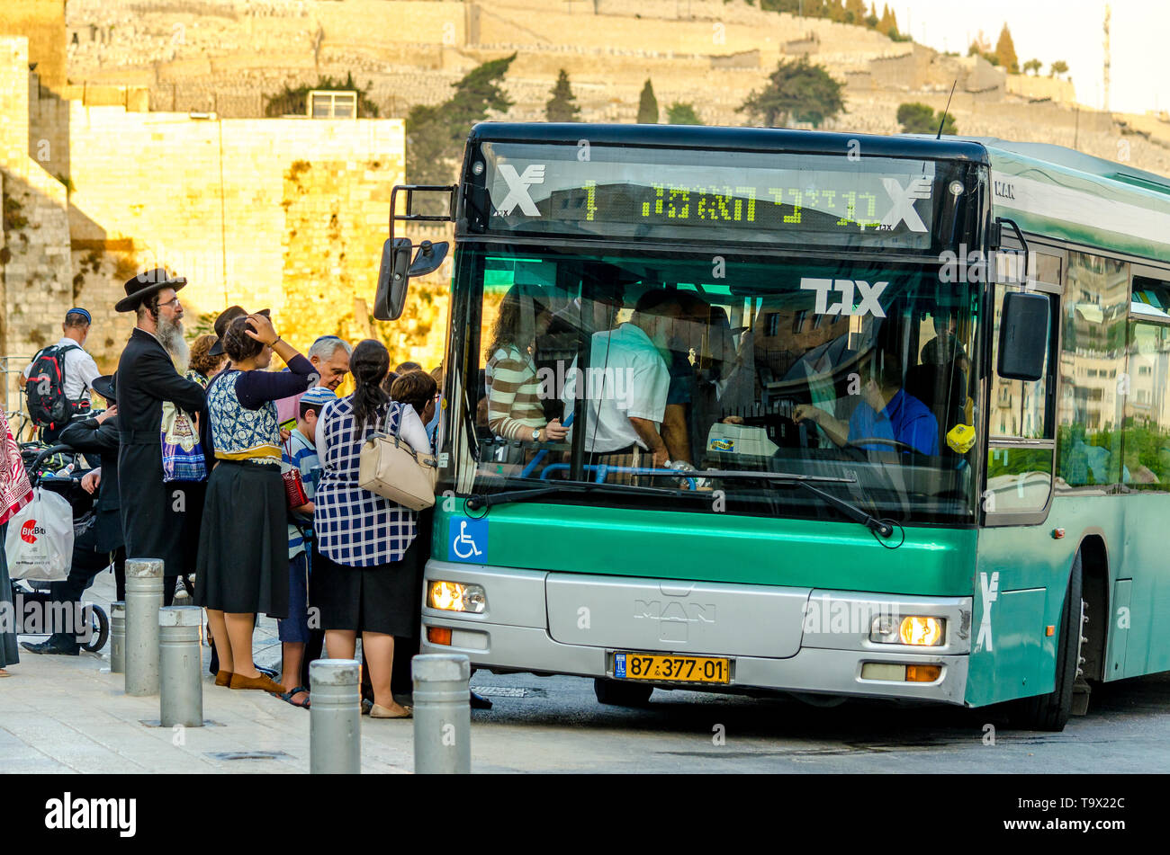 Jerusalem, Israel- August 17, 2016: Group of orthodox Jews waiting to ...