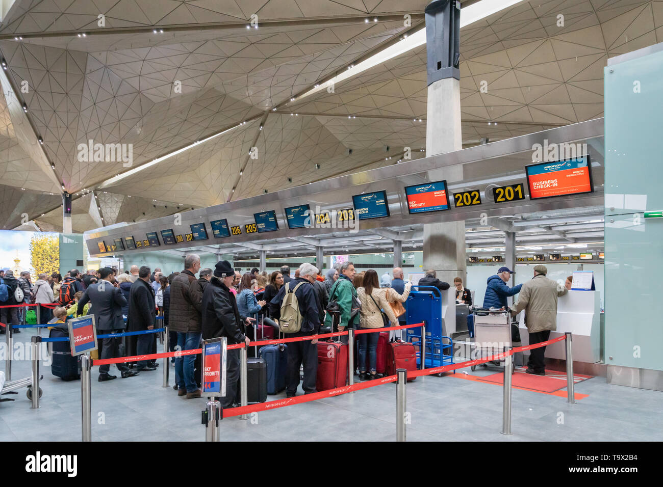 Saint Petersburg, Russia - May 2019: Passengers at Aeroflot Russian ...