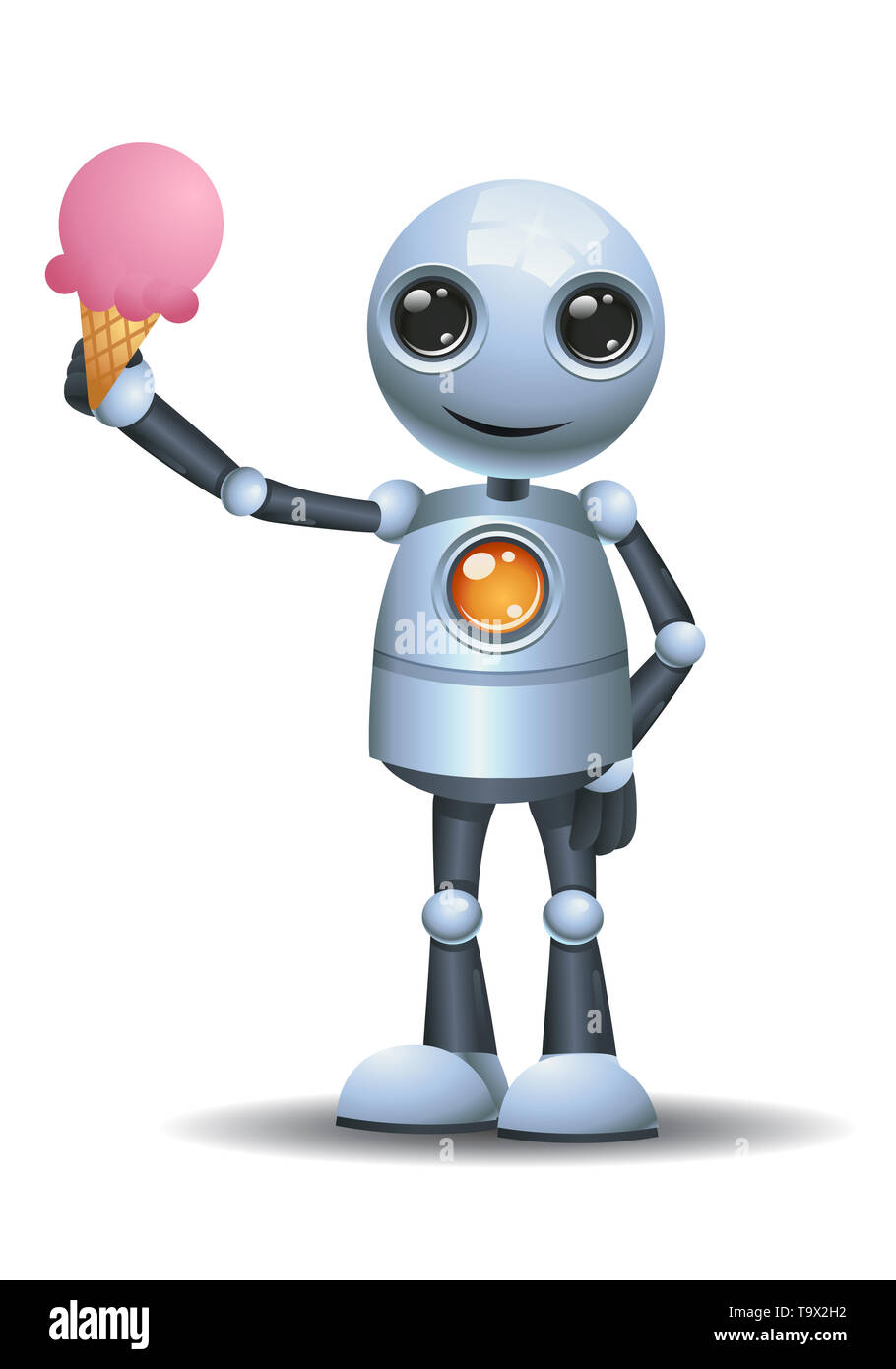 illustration of a little robot holding melt ice cream on isolated white ...