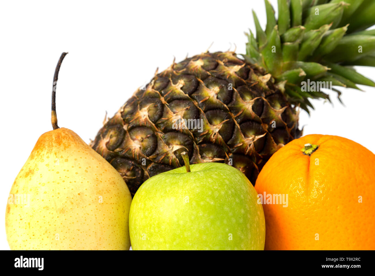Assorted tropical fruits on white background Stock Photo - Alamy