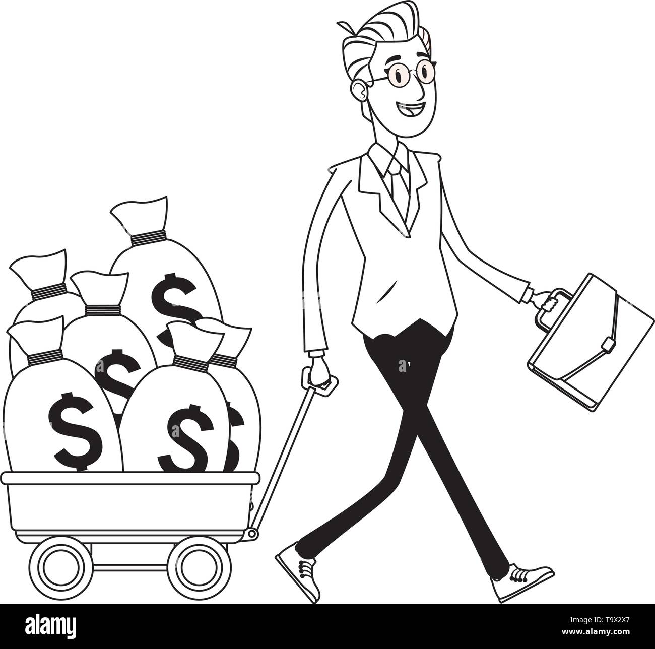 businessman pulling a wagon black and white Stock Vector Image & Art ...