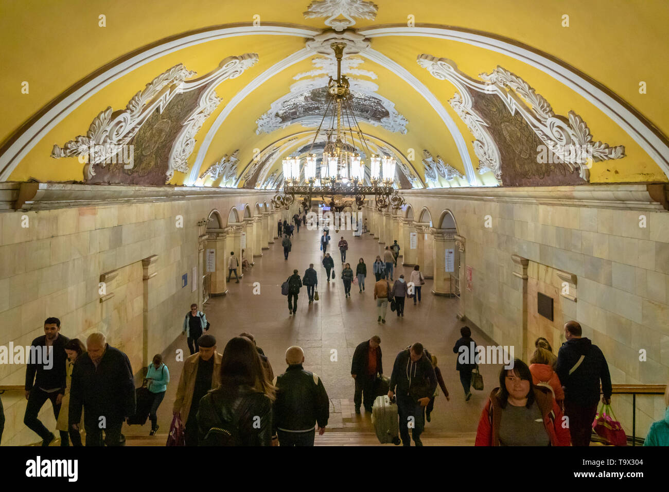 Moscow, Russia - April 2019: Komsomolskaya Metro station in Moscow ...