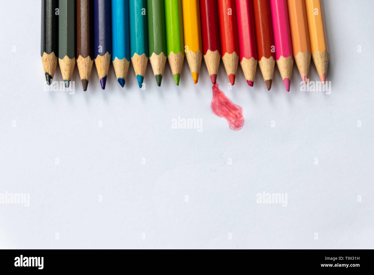 Set of colored pencils in rainbow colors wait for their first picture ...