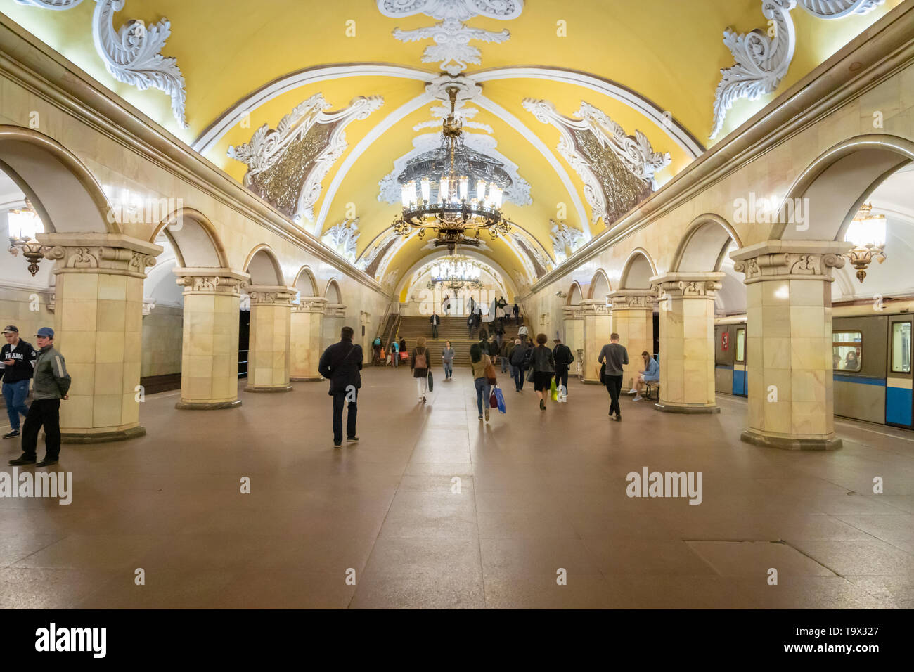 Moscow, Russia - April 2019: Komsomolskaya Metro station in Moscow ...