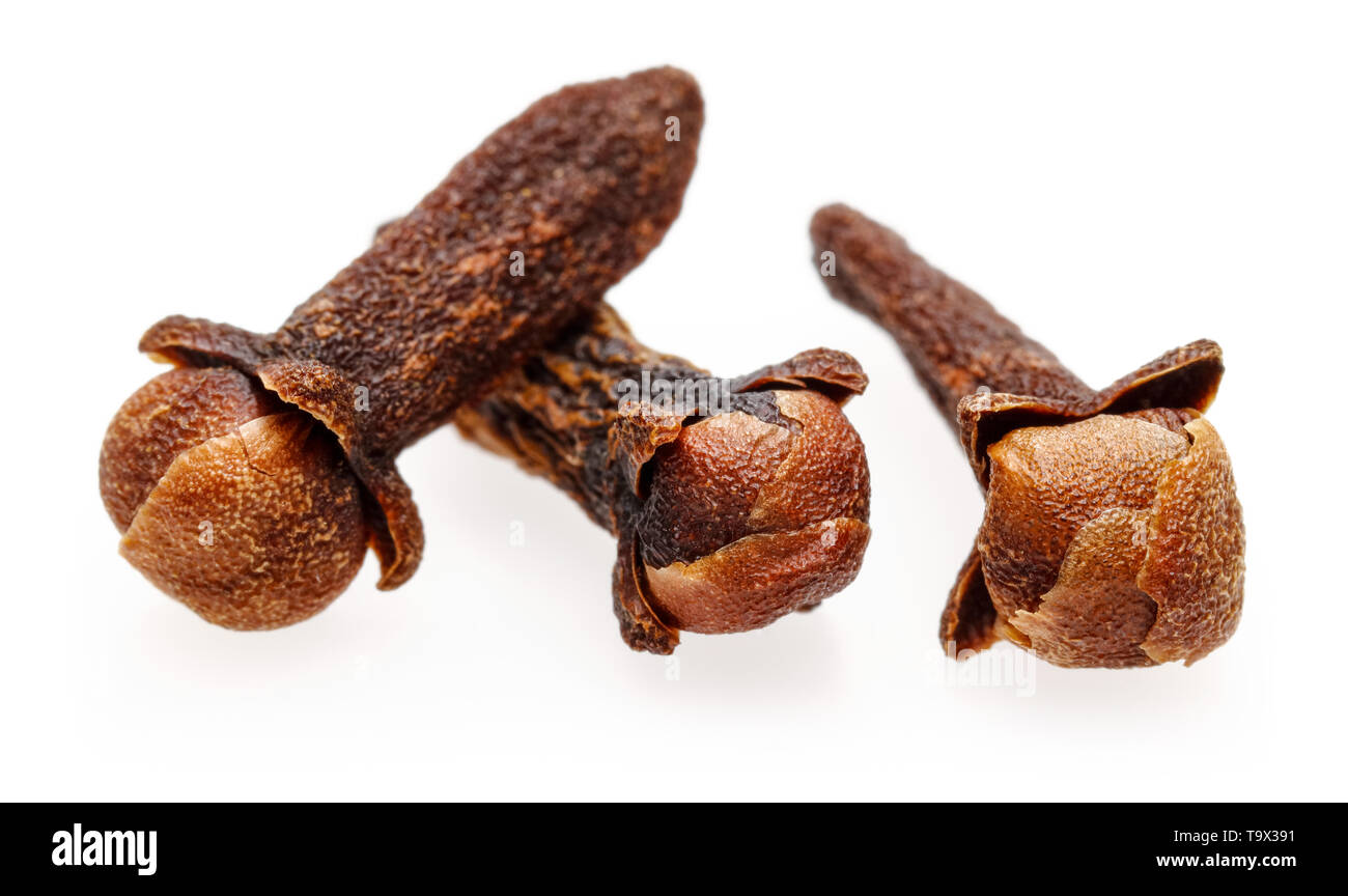 Dry clove buds isolated on white background Stock Photo - Alamy