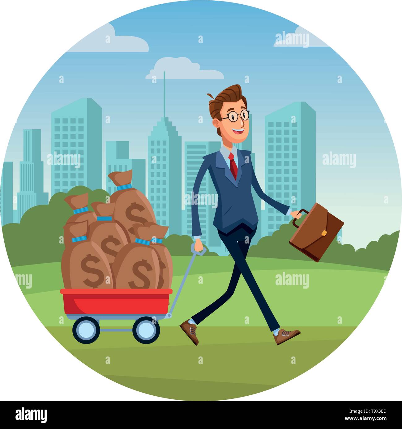 businessman pulling a wagon Stock Vector Image & Art - Alamy