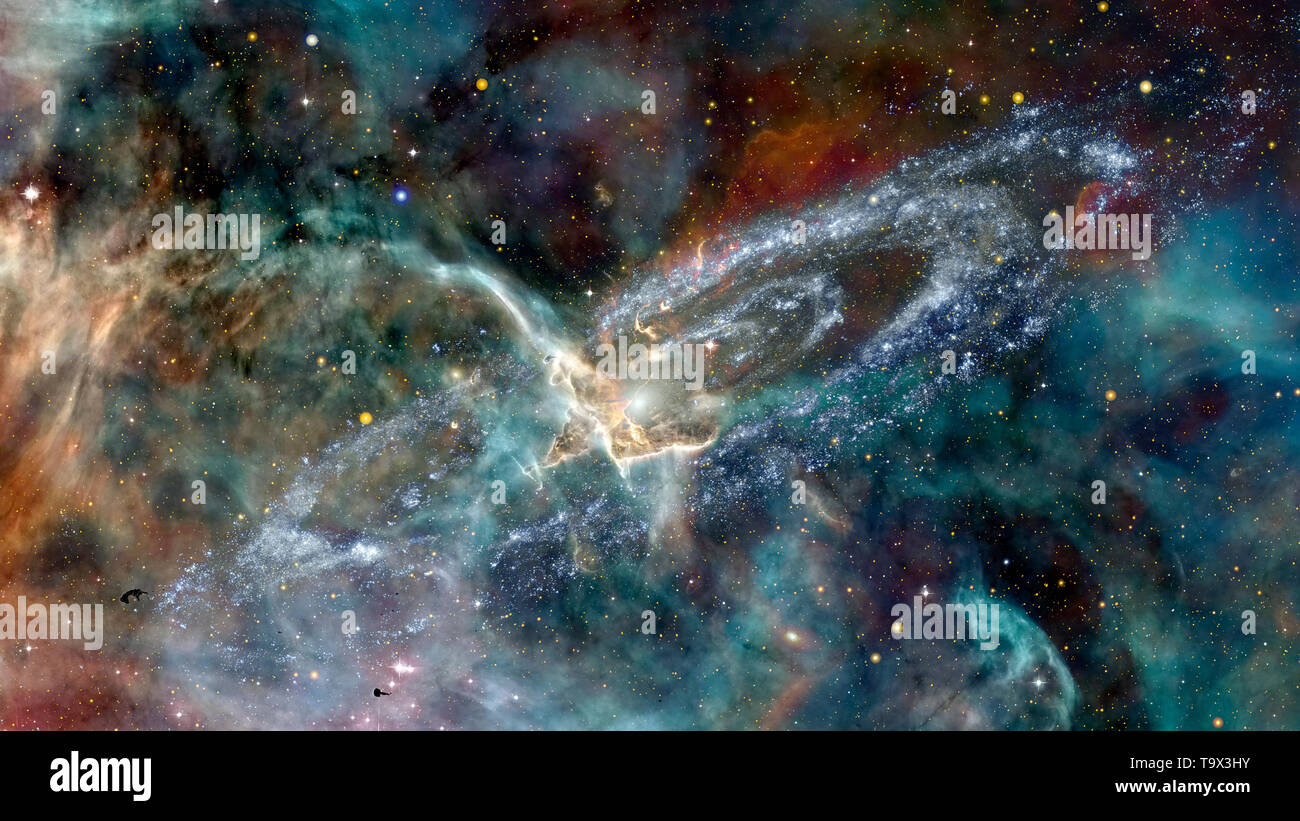 Abstract bright colorful universe. Nebula night starry sky in rainbow ...