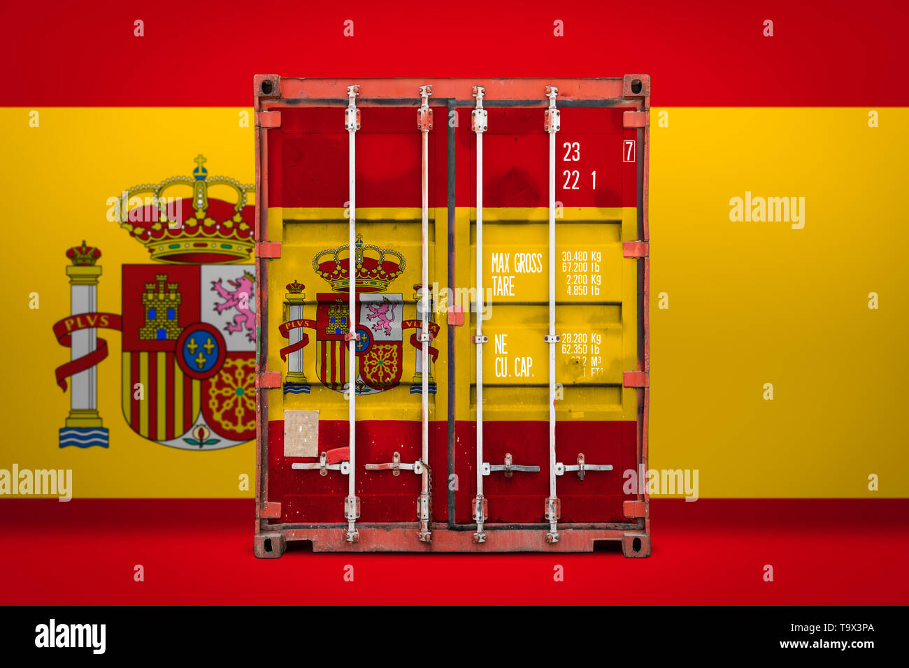 The concept of Spain export-import, container transporting and national ...