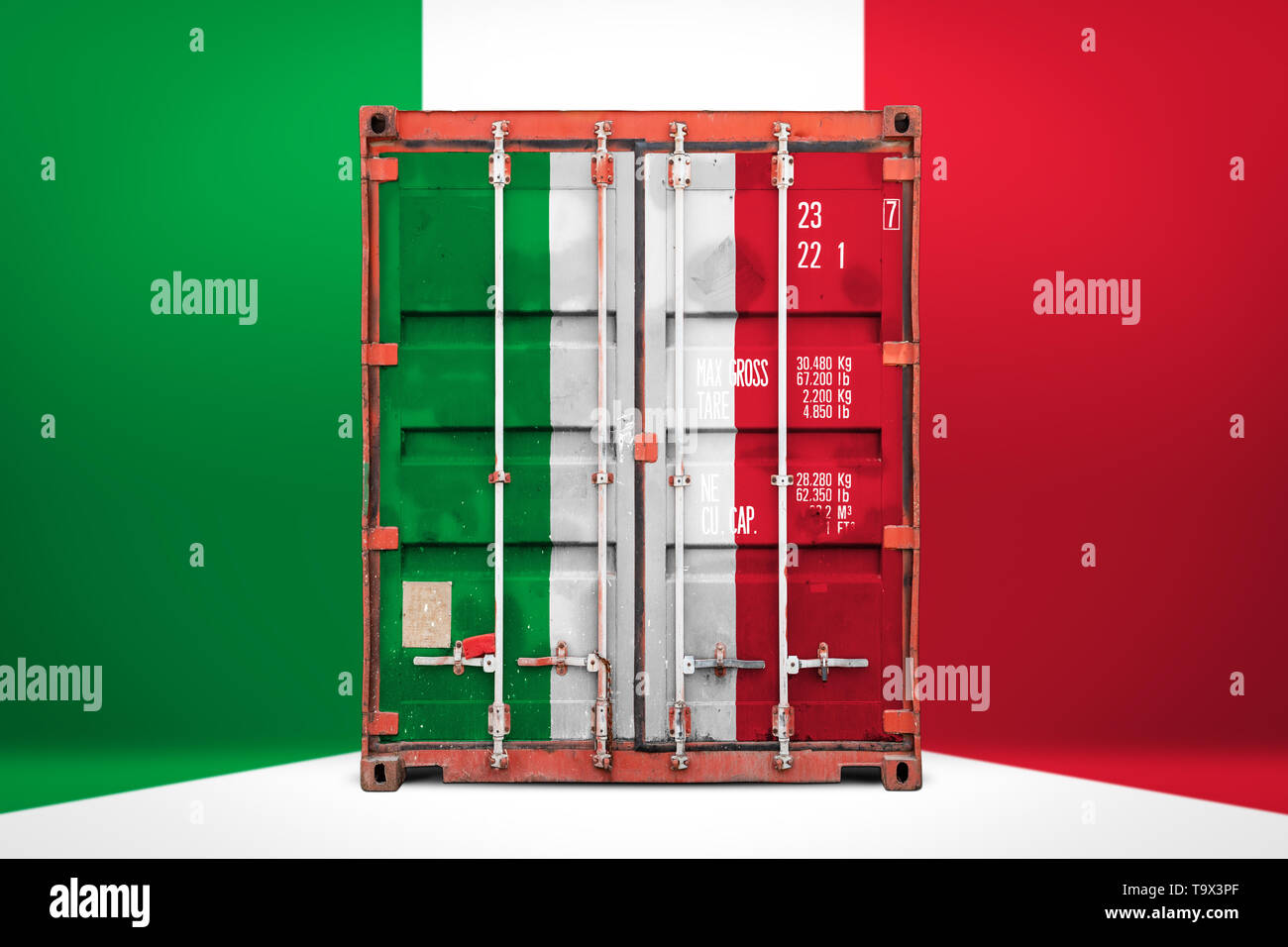 The concept of Italy export-import, container transporting and national ...
