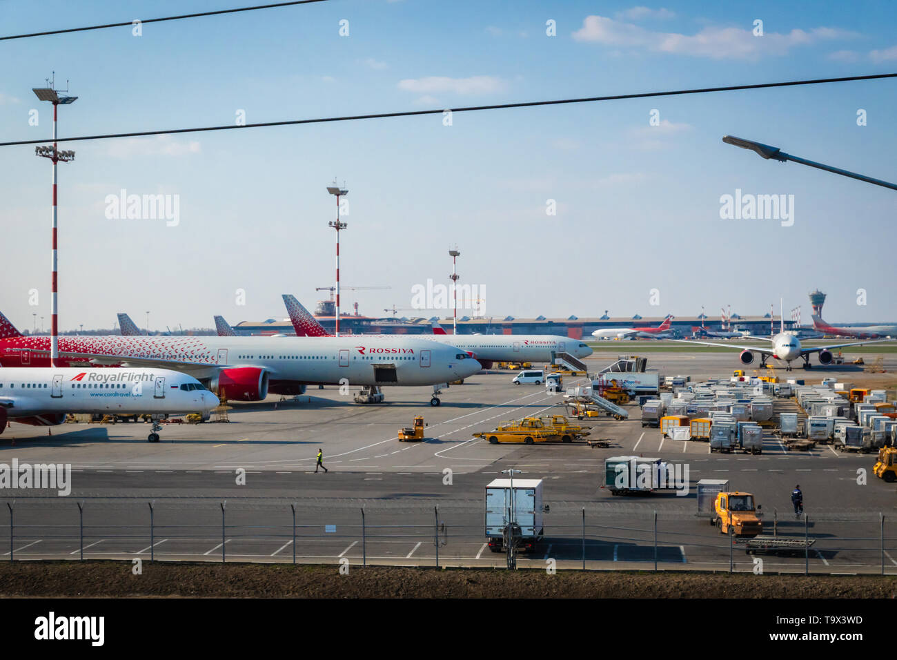 Moscow, Russia - March 2019: Aircrafts on the runway of Moscow ...