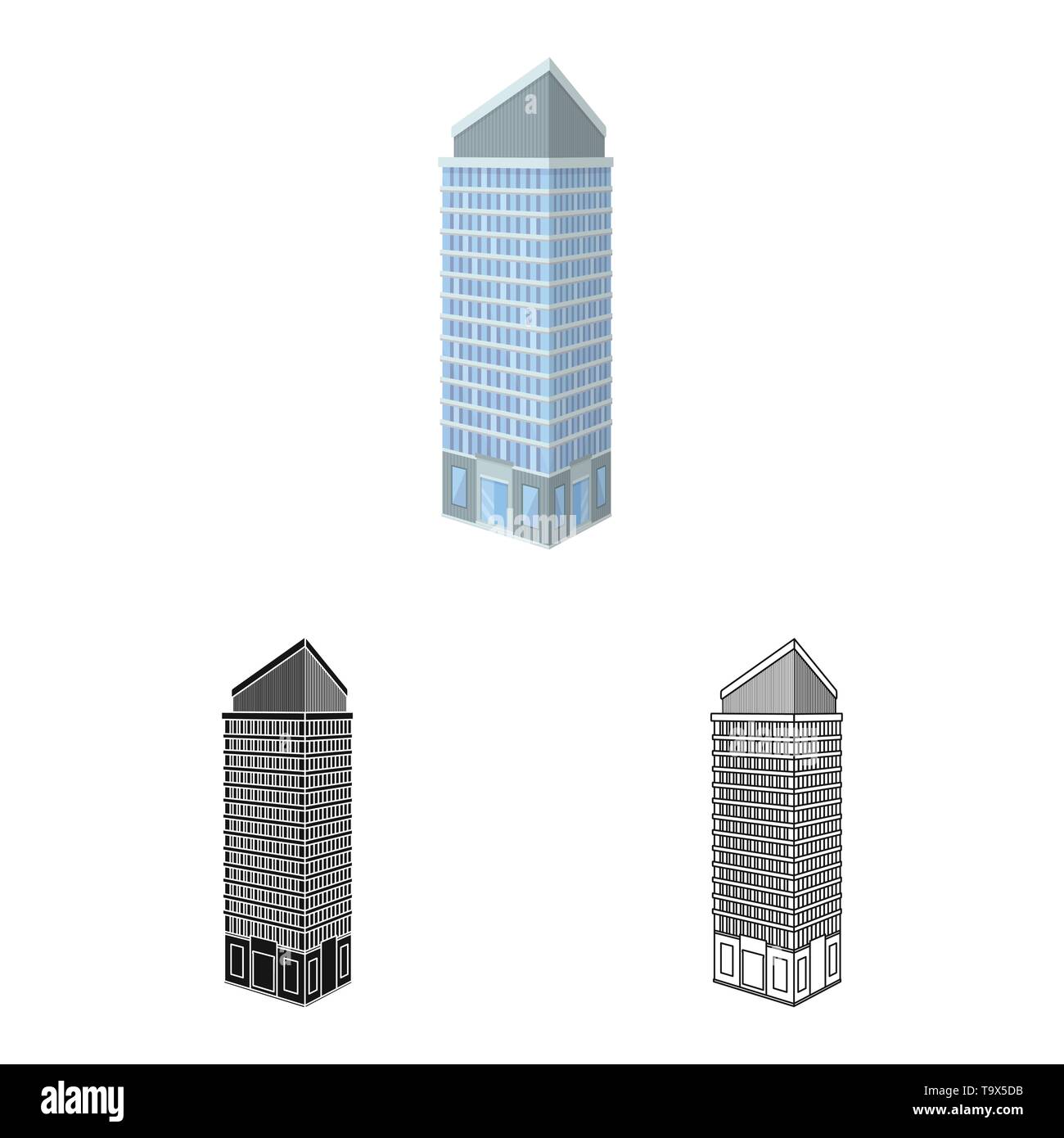 Vector illustration of skyscraper and office sign. Collection of ...