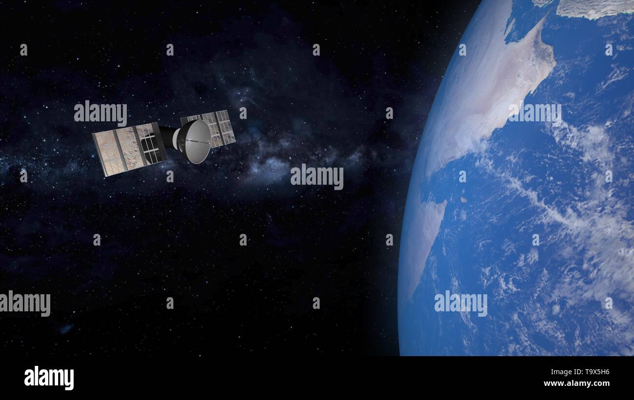 3D illustration of Satellite scanning and monitoring the Earth from ...