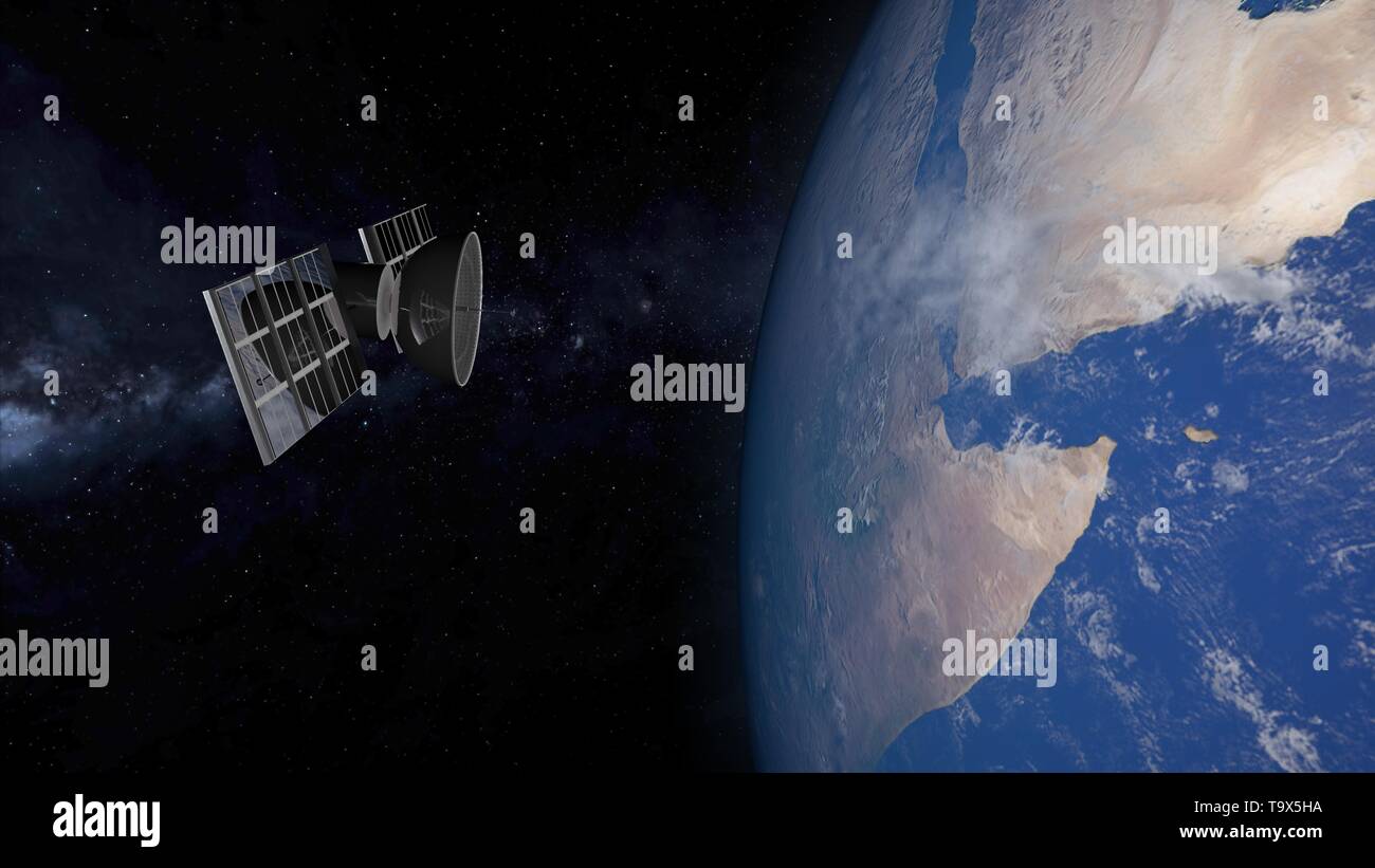 3D illustration of Satellite scanning and monitoring the Earth from ...