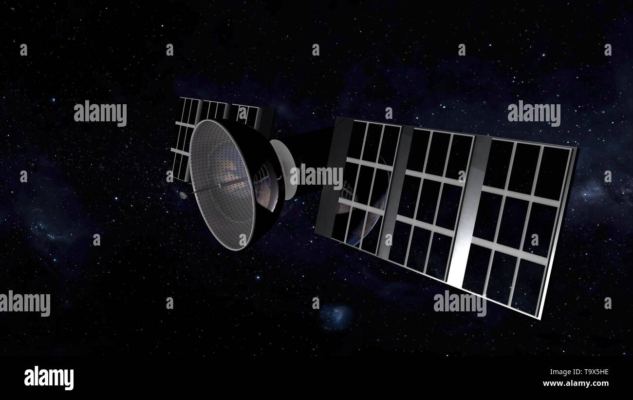 3D illustration of Satellite scanning and monitoring the Earth from ...