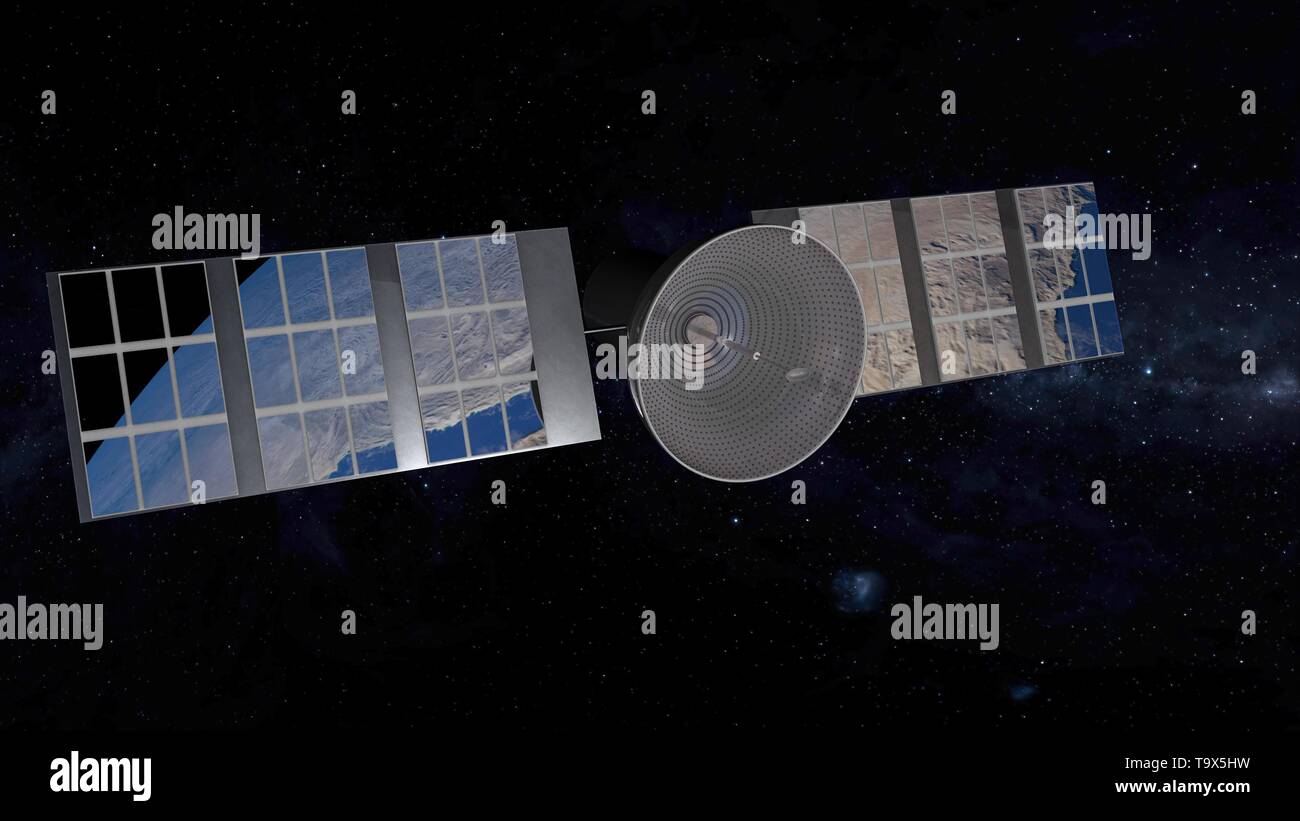3D illustration of Satellite scanning and monitoring the Earth from ...