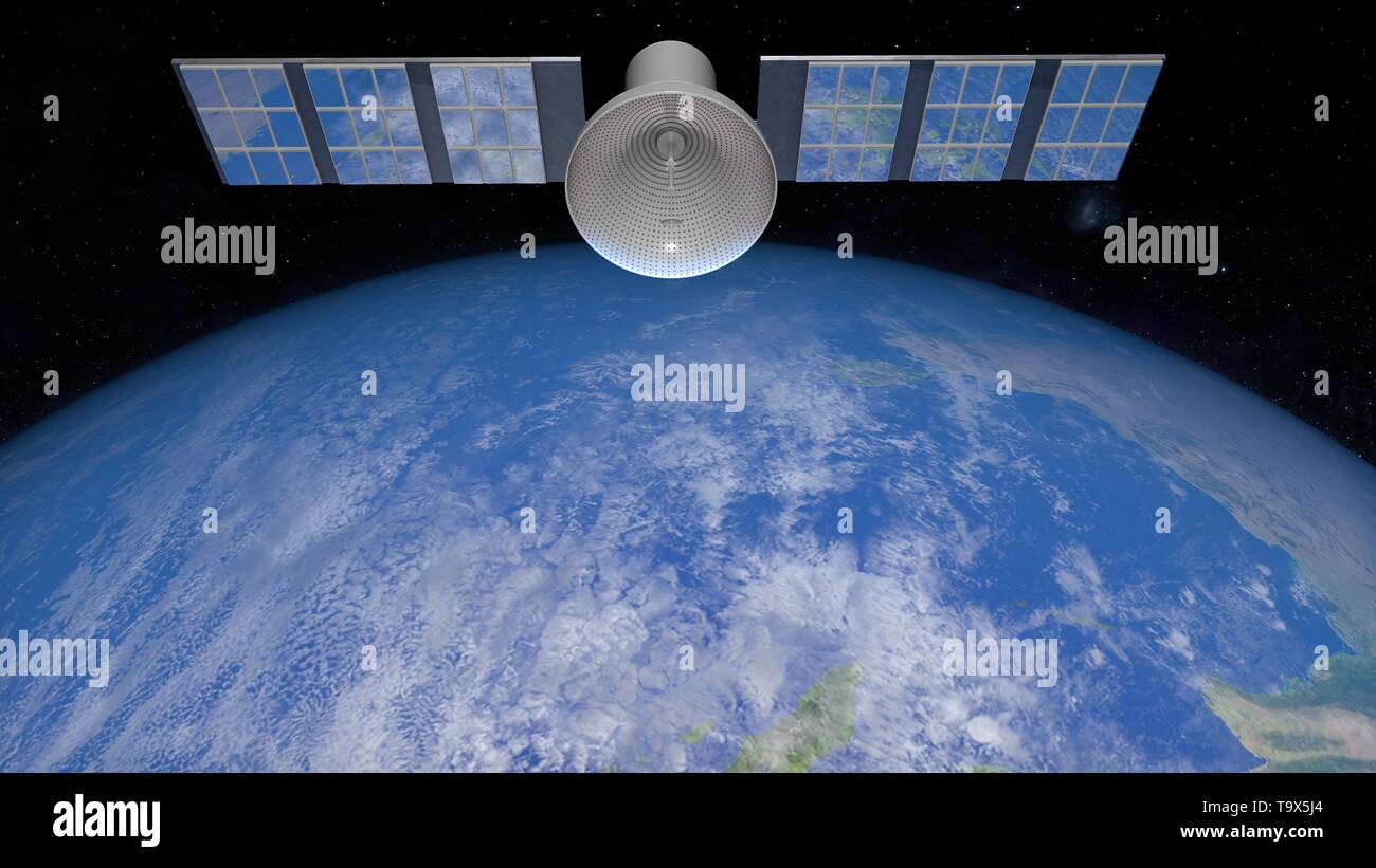 3D illustration of Satellite scanning and monitoring the Earth from ...