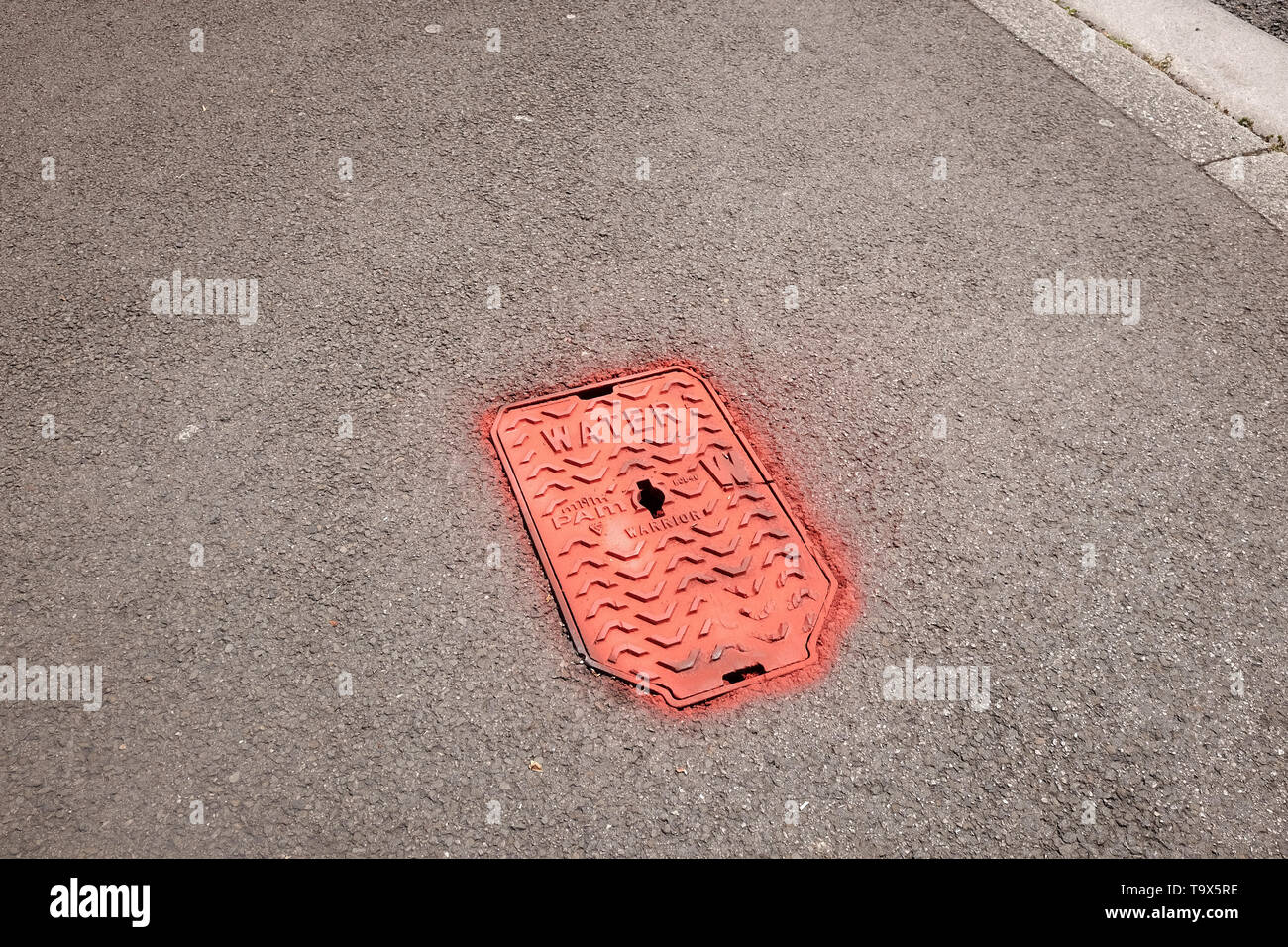 May 2019 - Coral colored pavement cast iron covers Stock Photo - Alamy