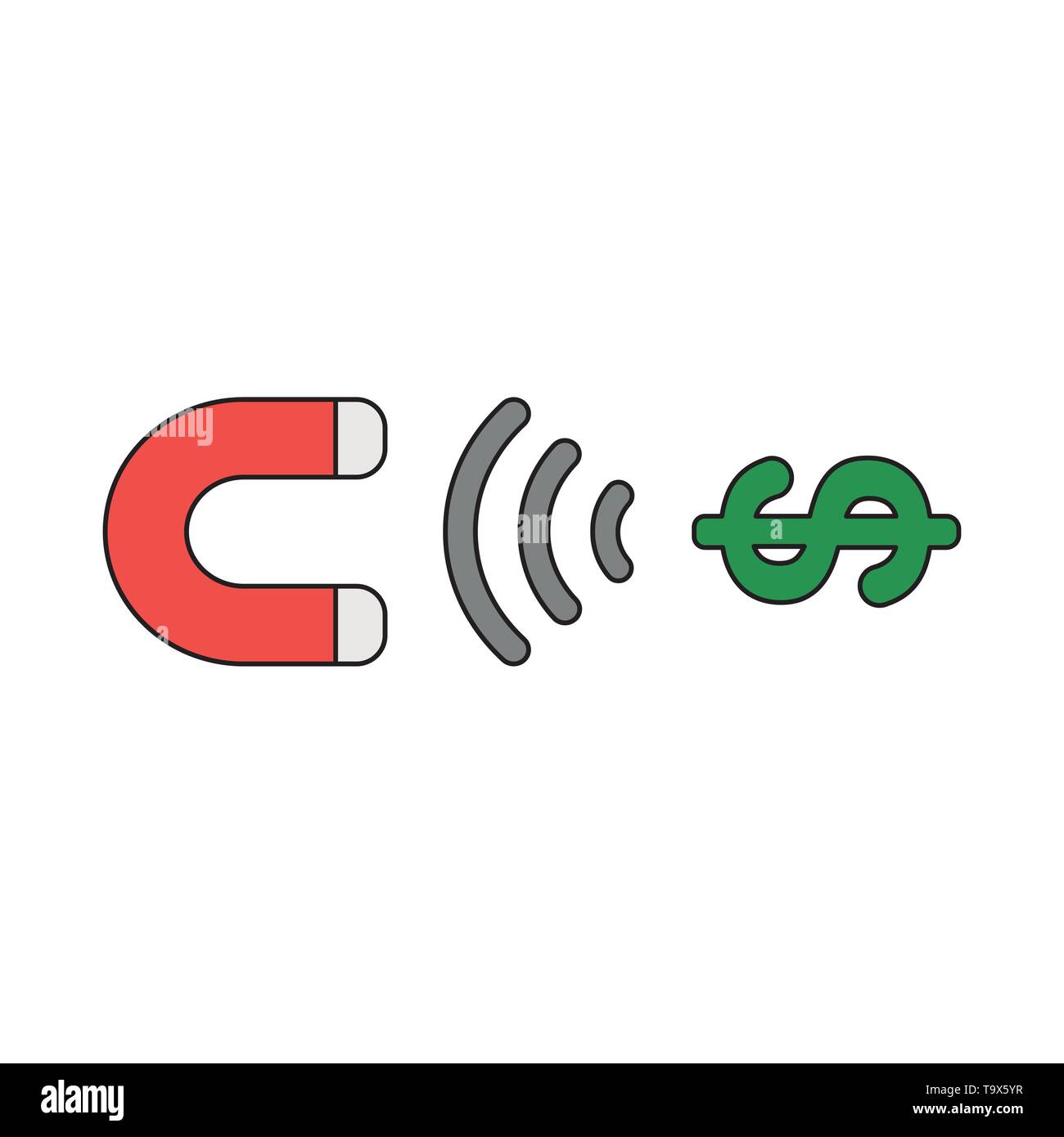 Vector icon concept of magnet attracting dollar money symbol. Black ...